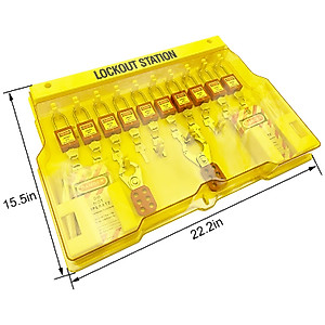 Lockout Tagout Station,Loto Kits, Includes 14 Key Different Padlocks with Numbers, 4 Lockout Hasps, 40 Lockout Tags, 20 Nylon Cable (Big Lock Station) Yellow