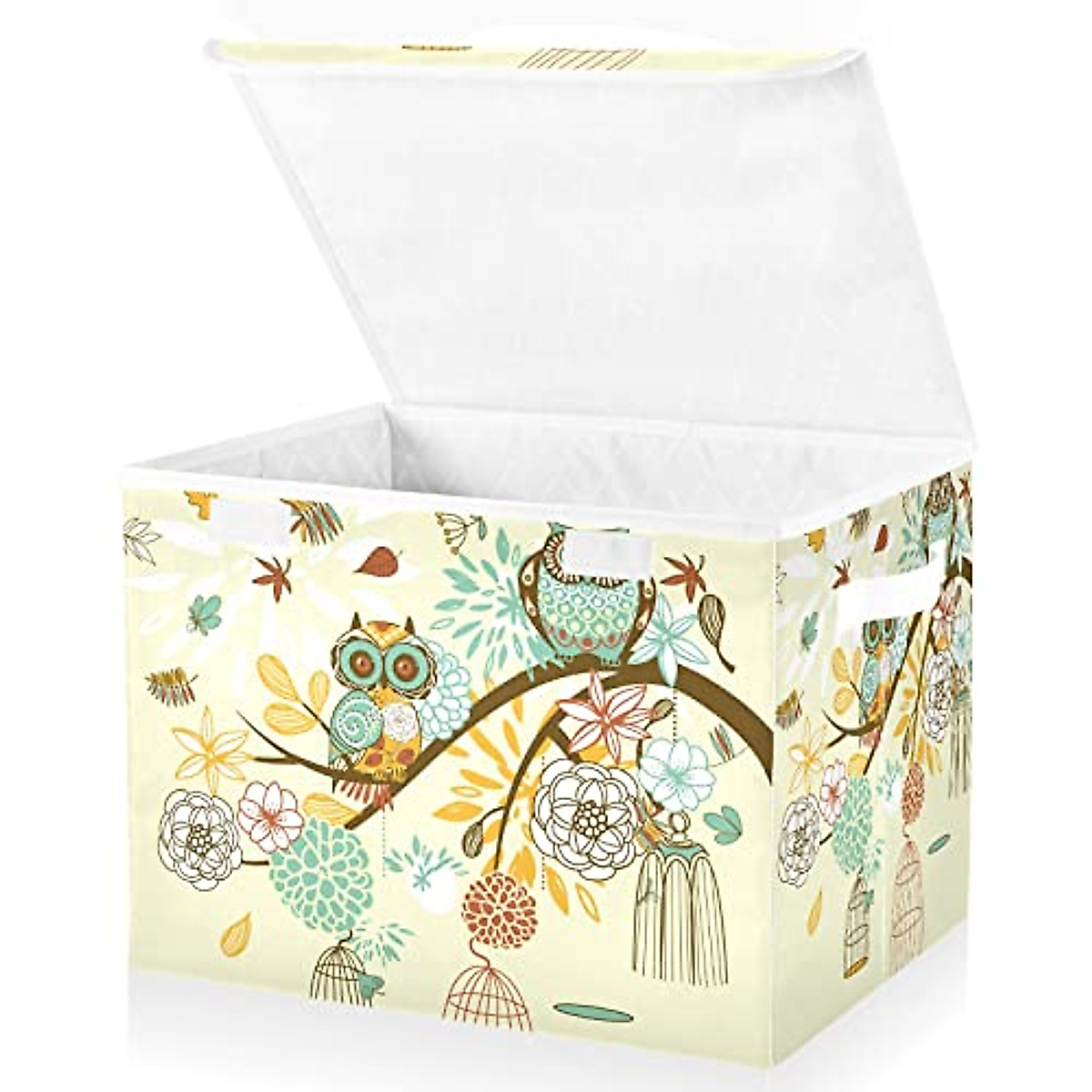 innewgogo Owl Autumn Floral Storage Bins with Lids for Organizing Foldable Storage Box With Lid with Handles Oxford Cloth Storage Cube Box for Pets Toys
