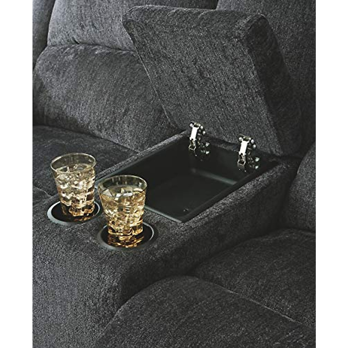 Signature Design by Ashley Draycoll Contemporary Double Reclining Manual Loveseat with Center Console, Dark Gray