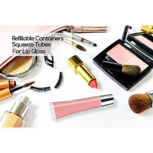 HiMo Empty Lip Gloss Tubes, 5 PACK 15ml Lip Balm Containers Mini Refillable Squeeze Tubes for Comestic Makeup and Travel Toiletries-Sliver