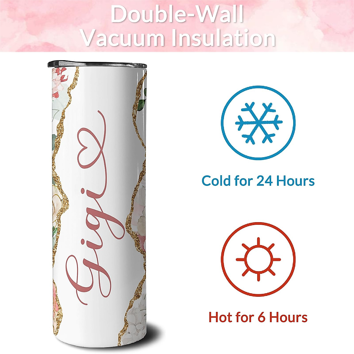 owbgsdh 20 oz Gigi Skinny Tumblers with Lid and Straw, Gigi Stainless Steel Vacuum Insulated Travel Coffee Mug Cup Water Bottle, Gigi Birthday Gifts for Grandmother