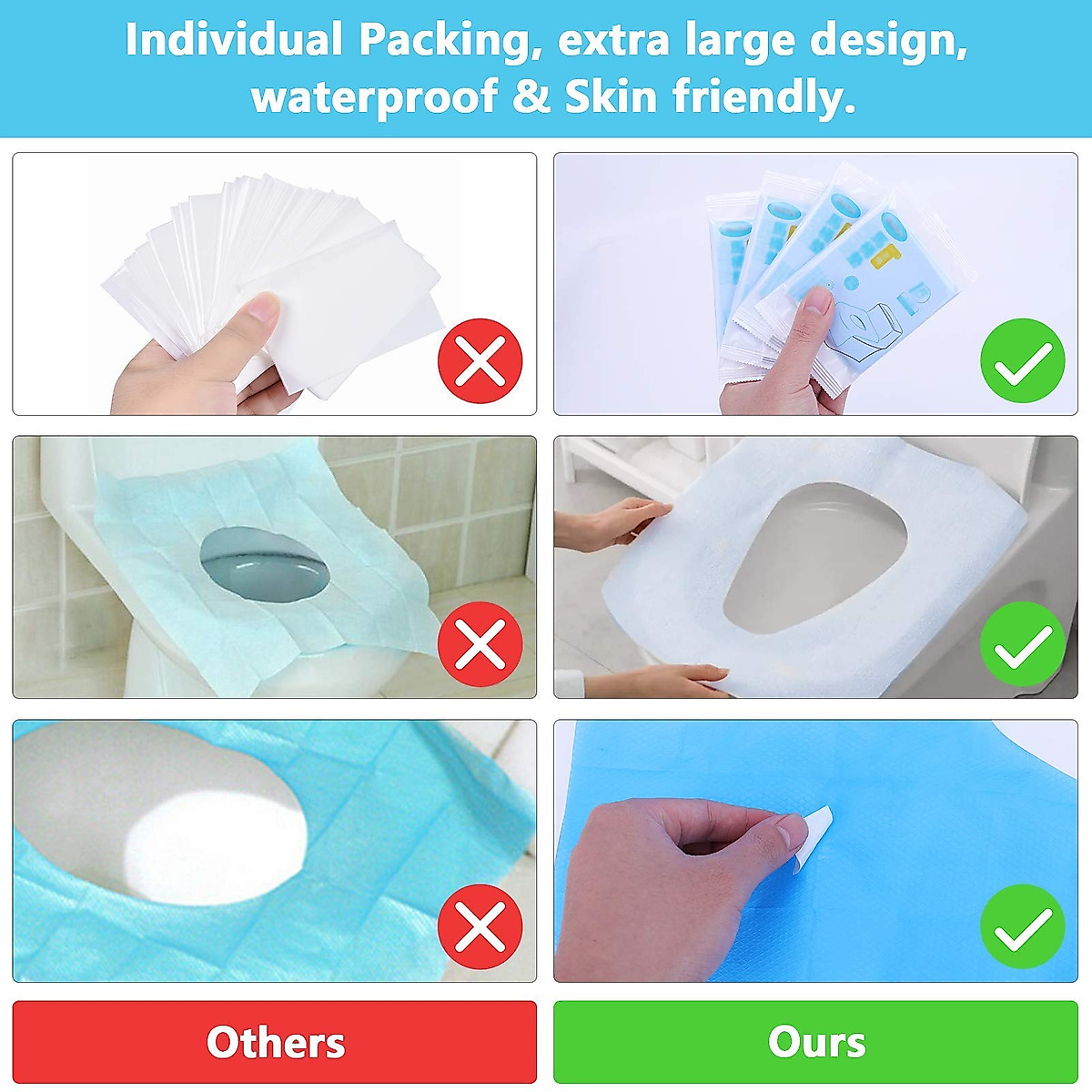 30 Pack Toilet Seat Cover, Travel Toilet Seat Covers (15.8×23.6 inch), Individually Wrapped Portable Extra Large Waterproof Toilet Covers for Travel, Office, Public Places