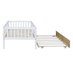 Harper & Bright Designs Twin Size Daybed with Trundle, Wood Kids Twin Platform Bed Frame with Rails, No Box Spring Needed, Easy Assembly (White)