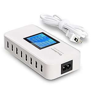 Multiple USB Charger, 60W/12A 8-Port Desktop Charger Charging Station Multi Port Travel Fast Wall Charger Hub with LCD for Smart Phones, Tablet and More (White)