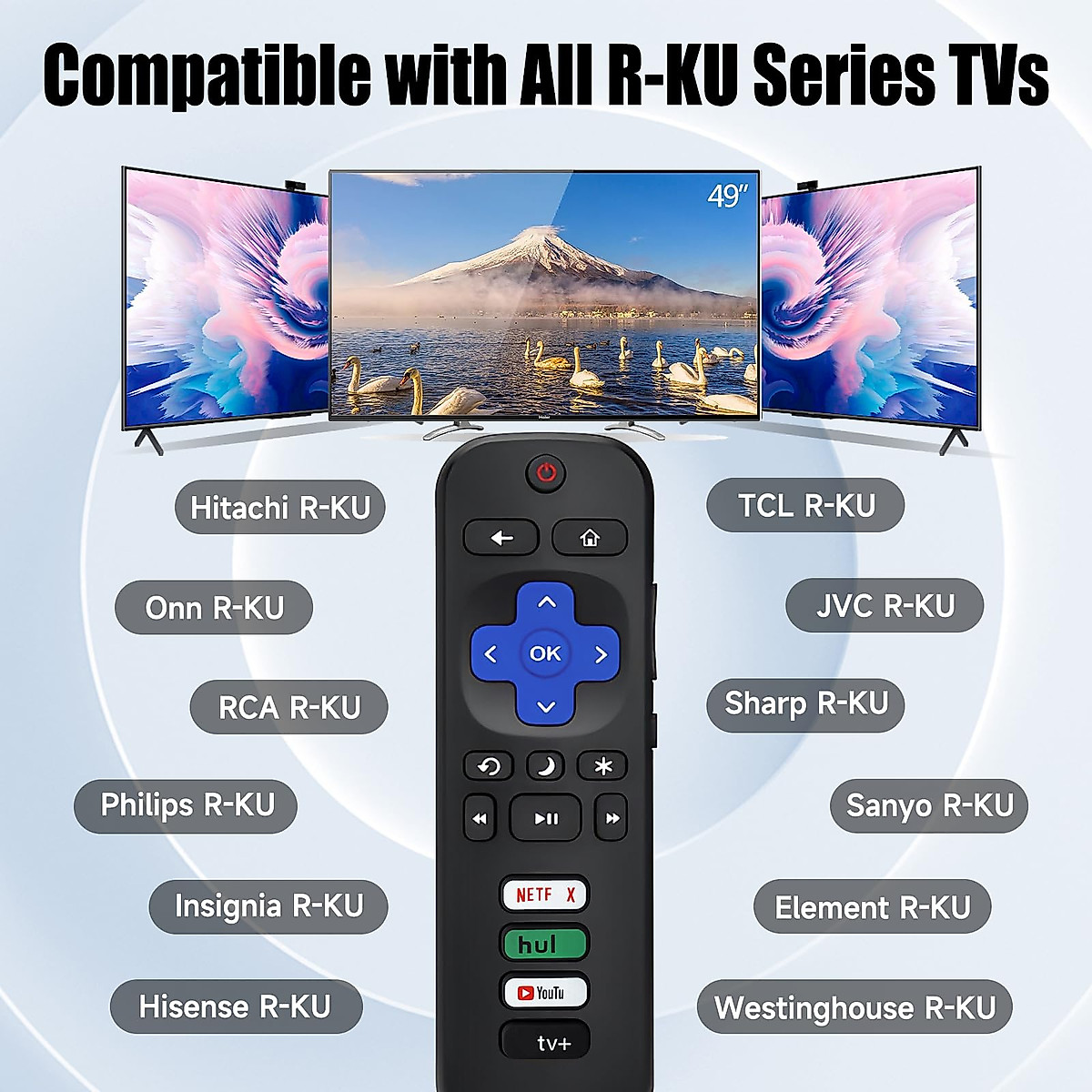 maqsai New Remote Control for R-KU -TV,Compatible TCL R-KU/Hisense R-KU/Onn R-KU/Sharp R-KU/Element R-KU/Westinghouse R-KU/Philips R-KU/Insignia R-KU/Jvc R-KU/RCA Smart TVs 【Pack of 2】