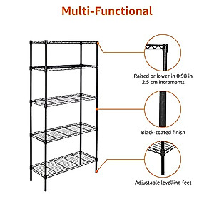 Amazon Basics 5-Shelf Storage Unit with Height Adjustable Shelves and Foldable Storage Cubes (6 Pack), Black