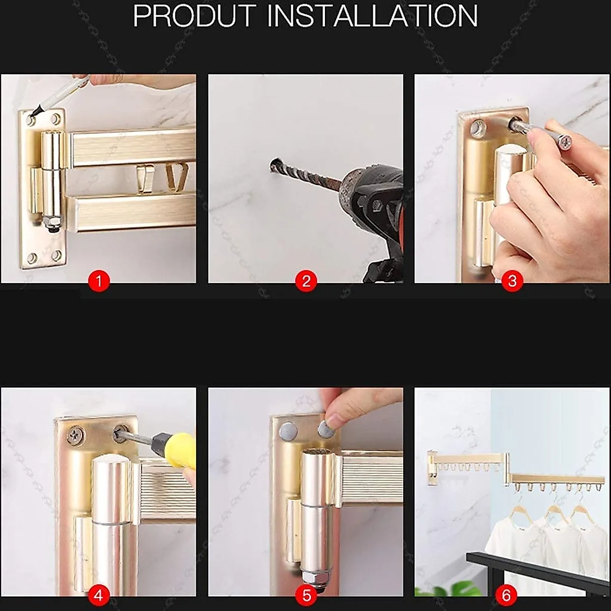 SOVORM Folding Dryer Wall Mounted Clothes Airer Aluminum Extendible Drying Rack Rotatable Towel Pole Holes Shelf Indoor Bathroom Balcony Outdoor (Color : E) The New