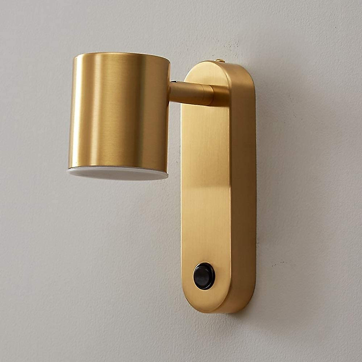 Cordless Wall Sconce Nordic Mini Wall Lamp Brushed Gold Finish Brass Bracket with Pressure Sensor Switch LED Wall Light 7W Dimmable Decorative Fixture Adjustable Head Sconce for Bedroom Bedside Lighti