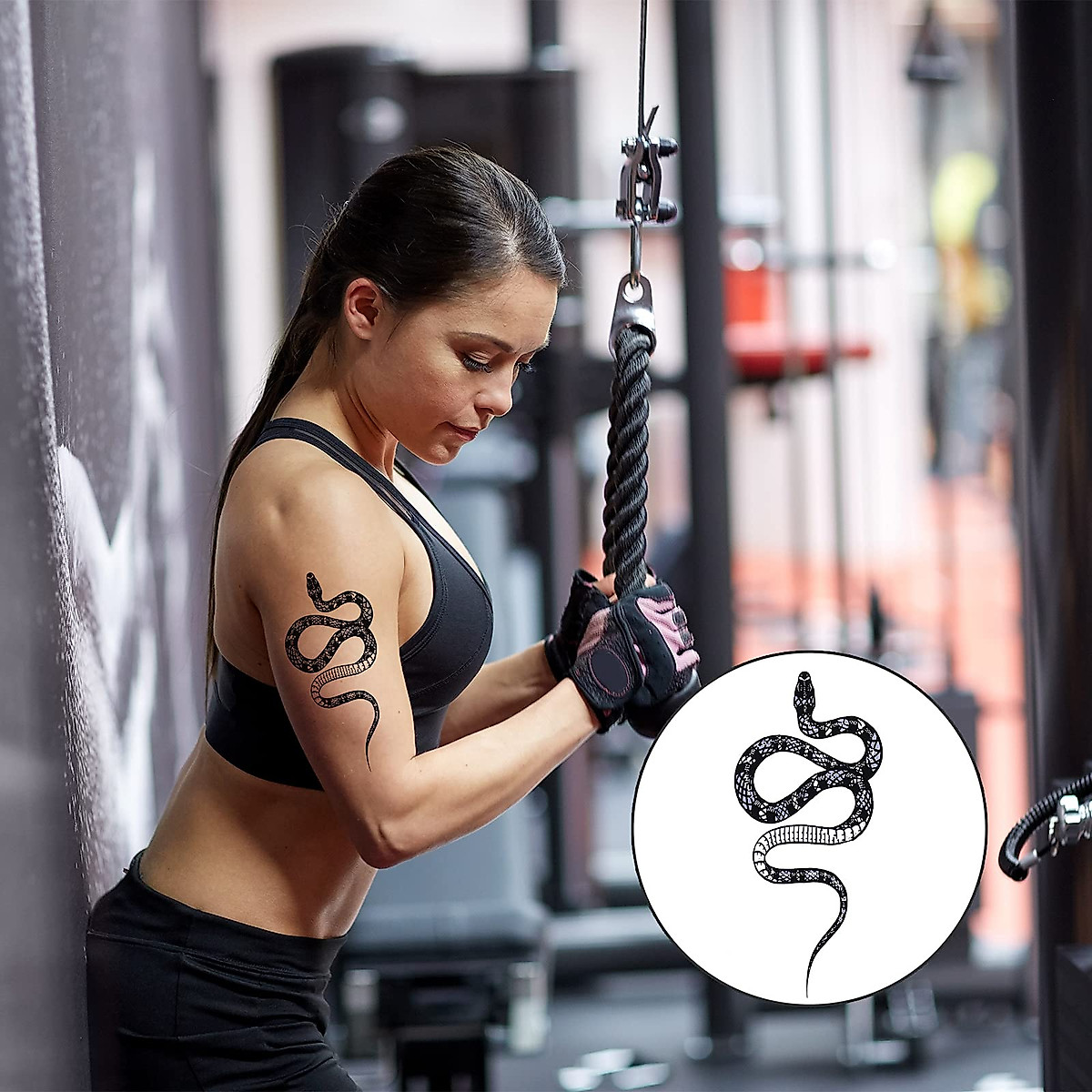 16 Sheets Realistic Snake Temporary Tattoo 3D Tribal Serpent Fake Tattoos Waterproof Peony Fake Rose Tattoos Temporary Viper Floral Designed Tattoo Stickers with Forearm Swords for Arm Body Art, Black