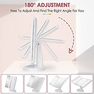 TiKenSo Trifold Vanity Mirror with Lights，Tabletop Mount Makeup Mirror with Lights and 1x/2x/3x Magnification 21LED Mirror Touch Screen Two Power Supply Modes Make Up Mirror