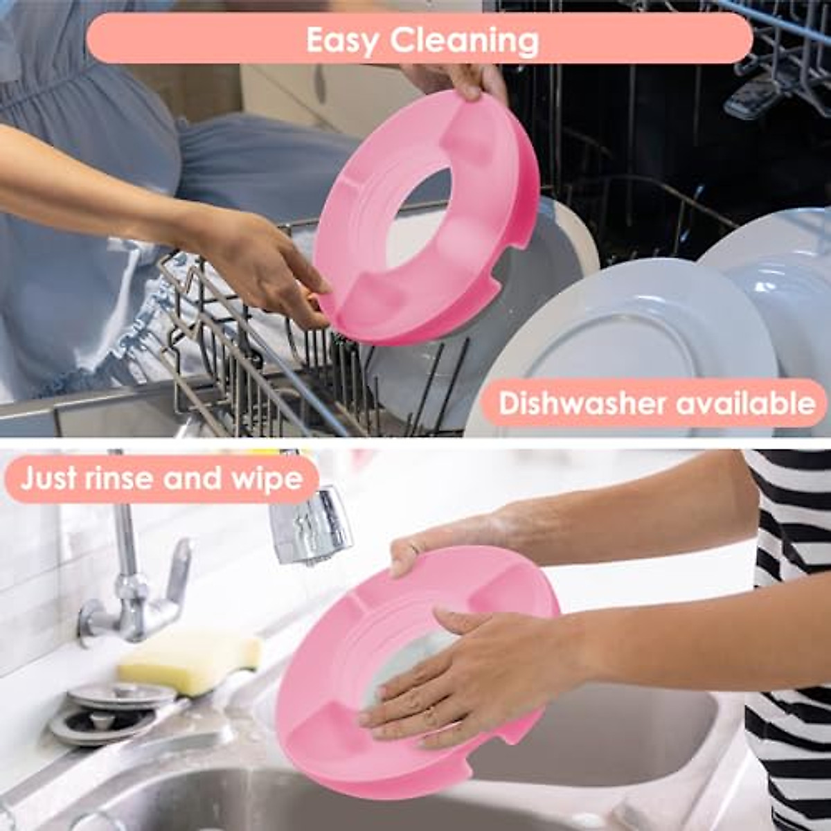 Snack Tray for Stanley 40 oz Tumbler with Handle, Upgrade Silicone Reusable Snack Bowl with 4 Compartments, Snack Bowl for Stanley Cup 40oz with Handle, Snack Tray for Stanley Cup Accessories (Pink)