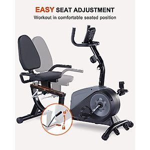 ECHANFIT Recumbent Exercise Bike with Optional Bluetooth Connectivity, 16 Levels Magnetic Resistance and Pulse Rate Monitor for Seniors, Indoor Stationary Bike for Home Use, 350 LB Weight Capacity