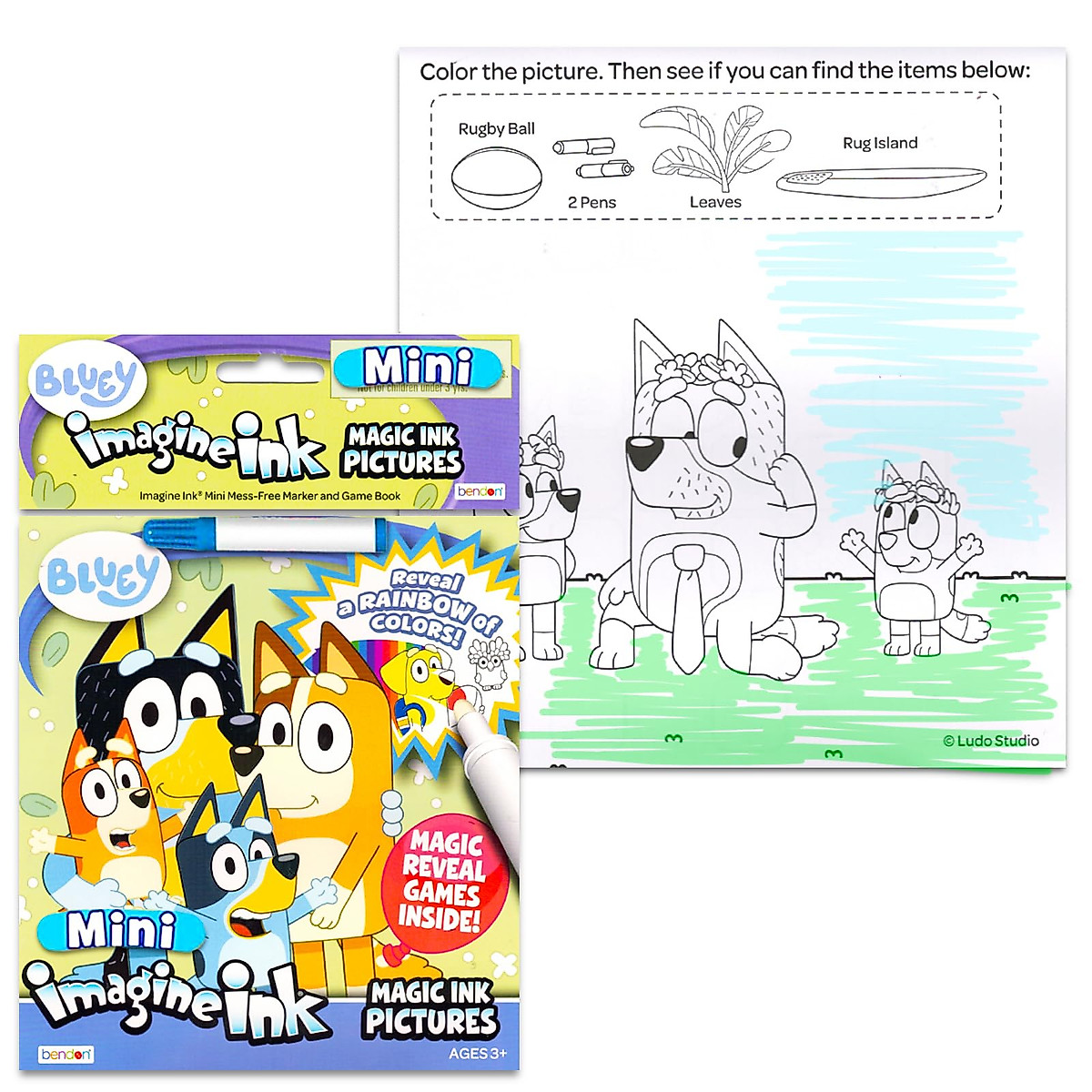 Disney Bluey Magic Ink Coloring Book Set Kids Toddlers - Bundle with 2 Bluey Imagine Ink Coloring Books with Invisible Ink Pens, Stickers and Door Hanger (Bluey Activity Set)
