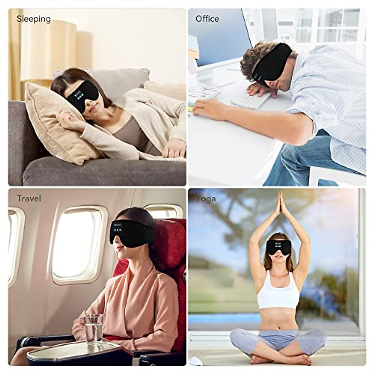 FREGENBO Sleep Headphones Eye Mask, 20-27 Adjustable Music 3D Sleep Mask Upgraded, Wireless Sleeping Headphones for Side Sleepers, HandsFree for Meditation Insomnia Travel(Black)