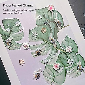 CQ zagir 140 Pcs 3D Flower Nail Art Charms White Nail Charms for Acrylic Nail Supplies Luxurious Mixed Nail Art Rhinestones Nail Gems Nail Accessories DIY Nail Decorations