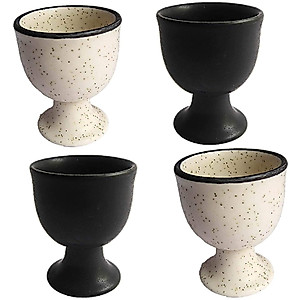 Soft Boiled Egg Holder | Ceramic Egg Cup Set | Ceramic Egg Holder Pottery Housewarming Gift set of 2 (Black)
