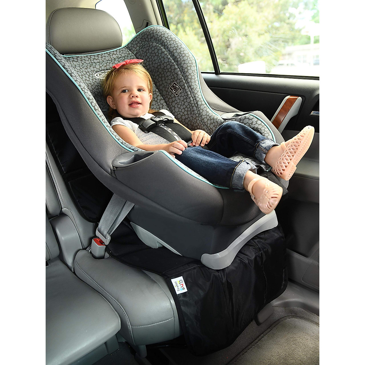 Travel Bug Baby & Toddler High Back Seat Protector, Universal Fit, for Rear and Forward Facing Baby Car Seats- Black