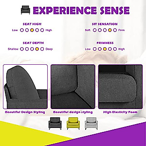 TYBOATLE Modern Upholstered Linen Fabric Accent Arm Chair Set of 2, Living Room Single Sofa Chairs w/Metal Legs, Reading Lounge Armchair for Small Spaces, Apartment, Bedroom, Office (Dark Gray)