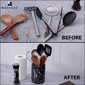 Radicaln Marble Utensil Holder Spoon Caddy Countertop Black Handmade Kitchen Utensils Set Organizer - 5 Inch Flatware Chopstick Canister Utensil Holders – Home Accessories (BZ-03)