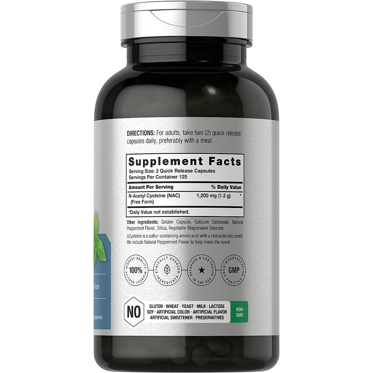Horbäach NAC N-Acetyl Cysteine Supplement 1200mg | 250 Capsules | with Natural Peppermint | Non-GMO, Gluten Free
