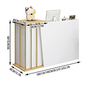 QUDEX Reception Desk Counter Desk for Checkout & Retail, Multifunctional Modern Transaction Counter Top, Standing Front Table for Office, Contemporary Reception Desk 120cm/47.2in White-Marble