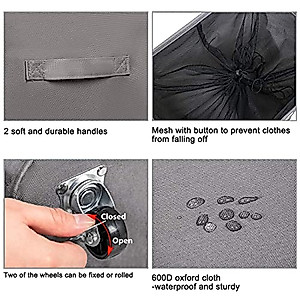 WOWLIVE Large Rolling Laundry Basket Wheels 90L Collapsible Tall Laundry Hamper Handle Foldable Dirty Clothing Basket Fold up Rectangular Hampers for Laundry Dorm Room (Grey)