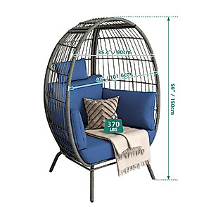 YITAHOME Egg Chair Outdoor, 370lbs Capacity Wicker Patio Basket Chair, All-Weather Oversized Stationary Egg Lounger Chair for Indoor Living Room Outside Balcony Backyard (Black)