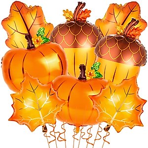 Happy Fall Balloon, 16Pcs Big Maple Leaves Acorn Balloons, Fall Mylar Foil Balloons for ThanksGiving Home Festival Decorations