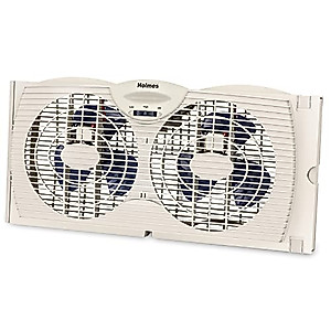 HOLMES Dual Blade Manual Window Fan with Double Sided Speed Control, Dual 3 Blade Fans, Manual Reversible Intake and Exhaust, Expandable Side Panel with Additional Extender Panels, White
