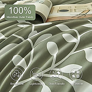 METAHOTS Comforters Queen Size, 7 Piece Flowers Botanical on Green Comforter Sets with Sheets and Pillows, Soft Lightweight Microfiber Bedding Set for All Season(90"X90")