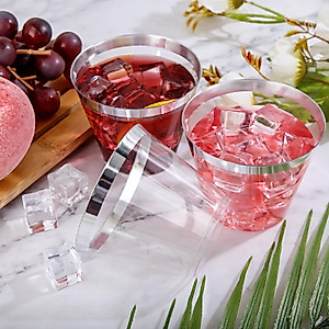 Nervure 240 PCS Silver Plastic Cups - 9Oz Silver Rimmed Plastic Cups - Heavy Duty Plastic Cups with Silver Rim Perfect for Weddings, Receptions & Parties