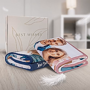 Custom Blanket with Picture/Photo - Personalized Flannel Throw Blanket for Women Men - Customized Blanket for Christmas Valentines Gifts Mom Dad Family Birthday Gifts (Only 1 Photo)