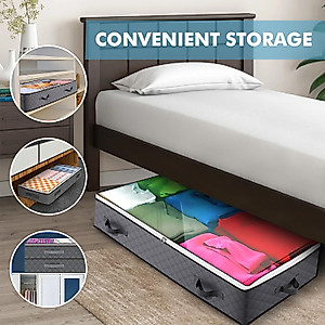 Deep Impact Under Bed Storage Containers, 90L 6 Pack Underbed Storage with Handles, Dual Zippers, & Clear Top, Under The Bed Storage Bins for Clothes, Blankets, Towels, Comforter, Sweaters, Pillows
