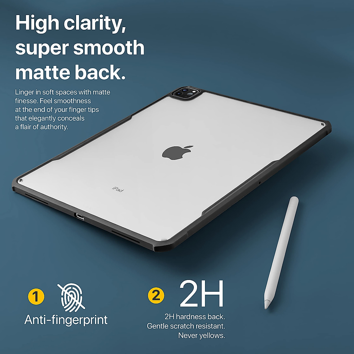 TineeOwl iPad Pro 11 inch Case 2022, 2021, 2020 & 2018 (4th, 3rd, 2nd & 1st Generation) Ultra Thin Matte Clear, Supports Apple Pencil Wireless Charging, Absorbs Shock (Black/Matte Back)