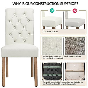 Yaheetech Tufted Dining Chairs Button Parsons Diner Chair Upholstered Fabric Dining Room Chairs with Solid Wood and Padded Seat Stylish Dining Chairs Kitchen Chairs, 6pcs(3 Package), Beige