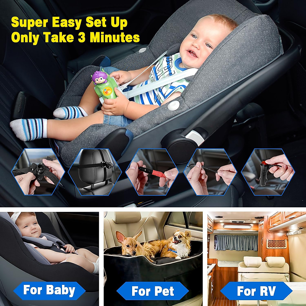 FEISIKE Baby Car Camera, 4.3'' Back Seat Baby Car Camera Mirror for Crystal Infrared Night Vision, 360° Rotation & 149° Wide View, 3 Mins Easy Installation