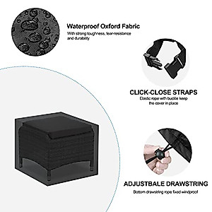 Patio Ottoman Cover Waterproof, 28.3 x 28.3 x 16.9 inch Rectangular Outdoor Side Table Cover, Durable Outdoor Furniture Cover, Black