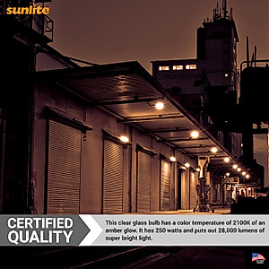 Sunlite 03634-SU LU250/MOG 250 Watt High Pressure Sodium Light Bulb, Mogul Base (E39), ANSI Code S50, 28000 Lumen, 24000 Life Hours, Clear, 2100K