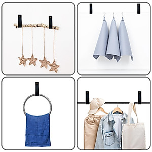 10 Pcs Black Leather Wall Hooks, Leather Curtain Rod Bracket, Leather Curtain Rod Holder Retro Strap Hangers with Screws for Hanging Towel Tapestry Canoe Paddle, Boho Farmhouse Style (Black)