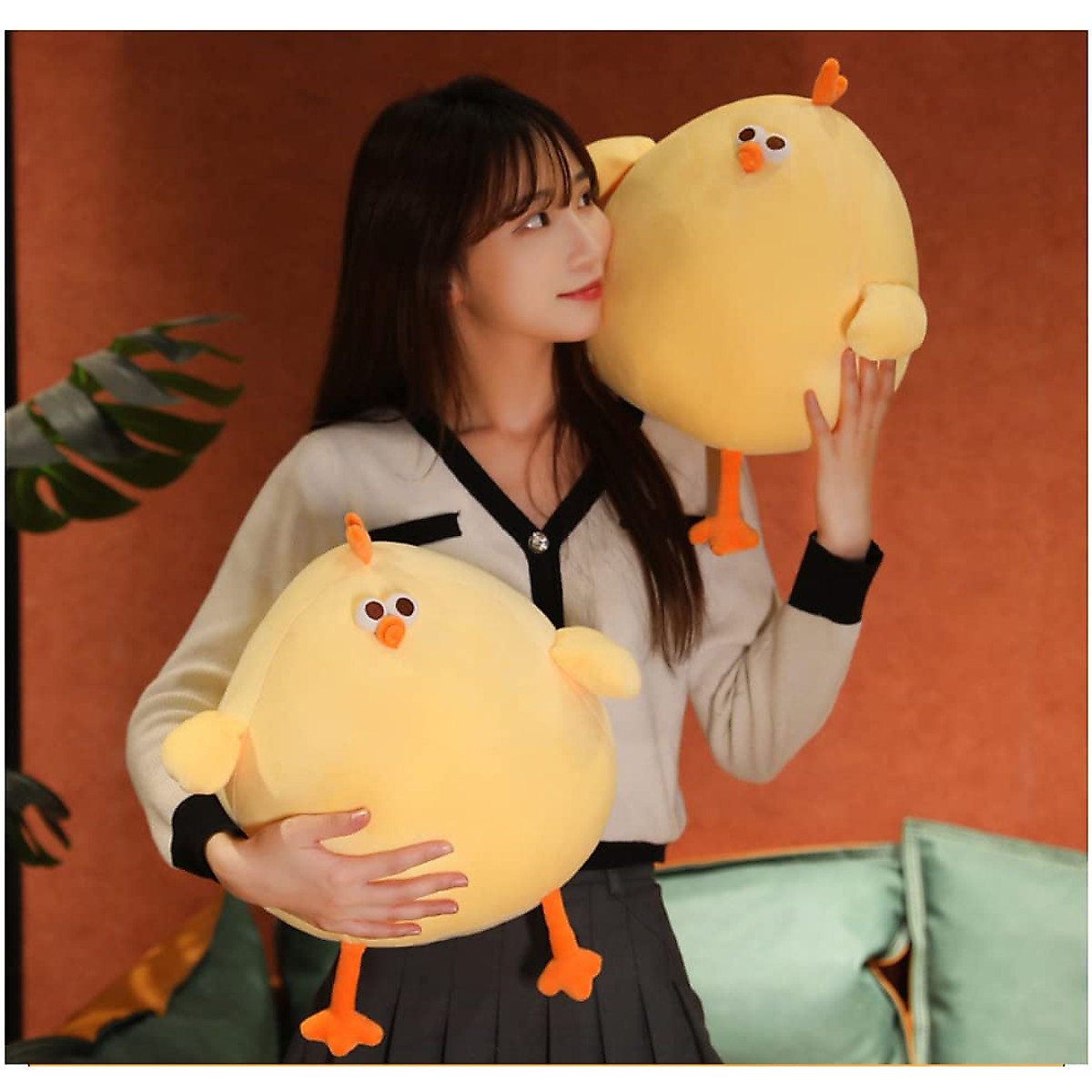 Maomoto Funny Fat Chicken Plush Pillow 17.7", Super Soft Simulation Mother Hen Doll, Cute Plush Chicken Pillow, Chicken Plush Neck Pillow,Yellow Chicken Stuffed Animal for Boys Girls Festival Gifts