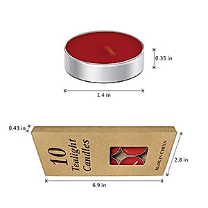 Tea Candles Wedding Party and Home Decoration Votive Parties Tealight Small Wishing Bulk 10 Pack with 1.5-2 Hours Extended Burn Time Mini for Birthday Halloween Emergency Family Gatherings(Red)