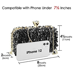 Linkidea Women Clutch Rhinestone Beaded Purses, Lady Sequin Wedding Clutch Purses (Black)