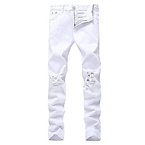ANBOBER Men's Ripped Skinny Jeans Slim Fit Stretch Distressed Jeans for Men Straight Leg Denim Pants (White, 42)