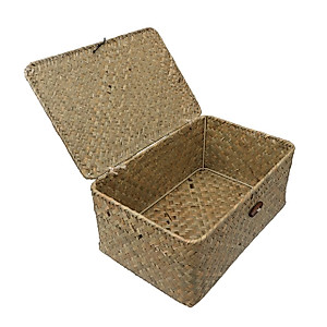 Levemolo Woven Shelf Basket Small Basket Woven Basket for Living Room Rattan Storage Basket Straw Basket with Cover Storage Baskets Basket with Lid Woven Baskets Cutlery Rack Wicker Wooden