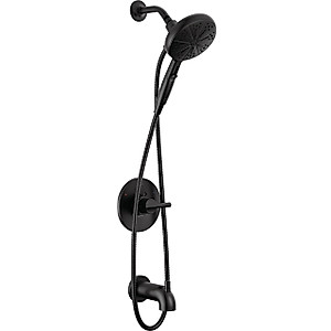 Delta Faucet Nicoli 14 Series Single-Handle Tub and Shower Trim Kit, Black Shower Faucet with 6-Spray Hand Held Shower Head with Hose, Matte Black 144749-BL-HS (Shower Valve Included)
