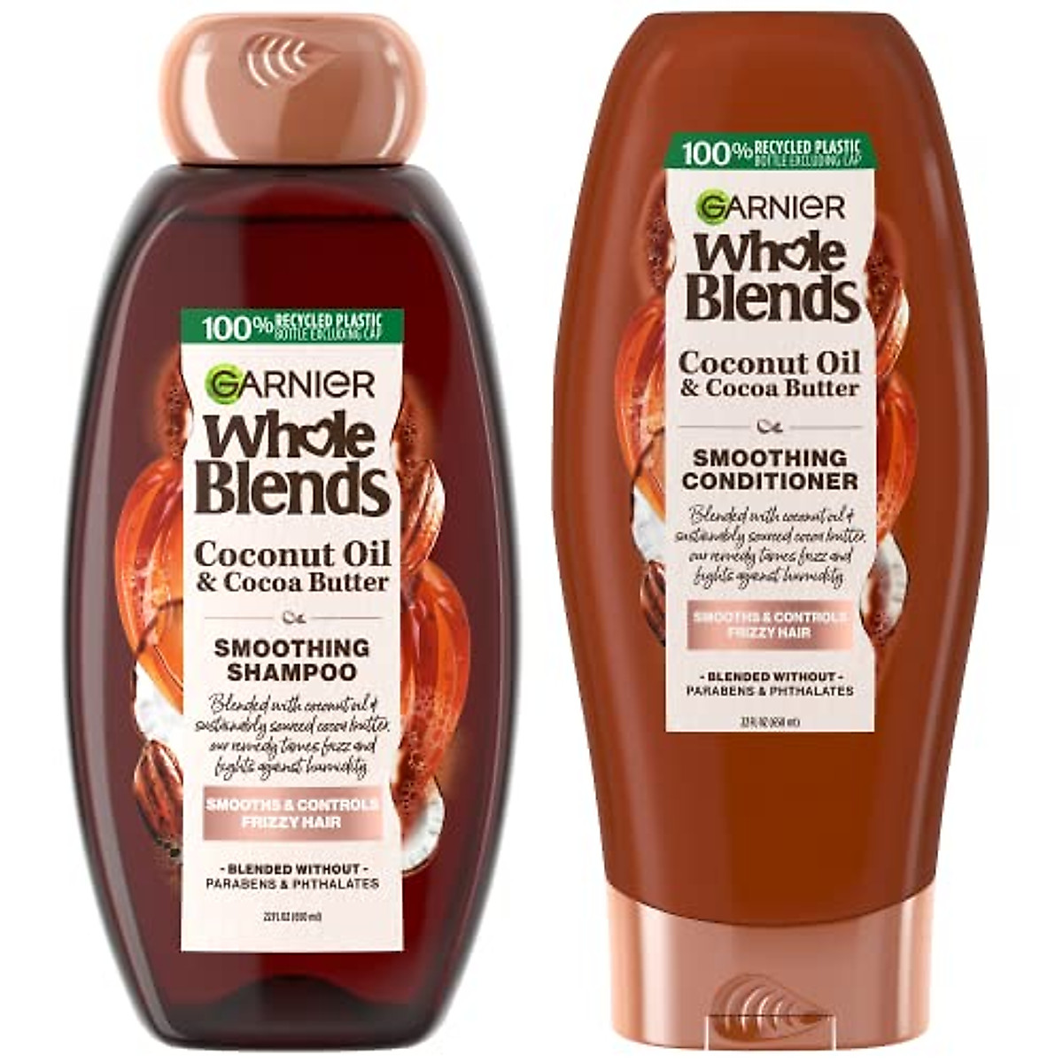 Garnier Whole Blends Coconut Oil & Cocoa Butter Smoothing Shampoo and Conditioner Set for Frizzy Hair, 22 Fl Oz (2 Items), 1 Kit (Packaging May Vary)