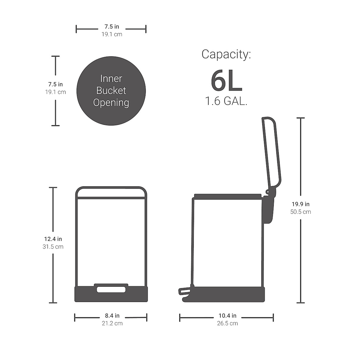 QUALIAZERO 6L / 1.6 Gallon Stainless Steel Step-On Bathroom Trash Can, Round Shape, Pack of 2, Starter Set (Stainless Steel)
