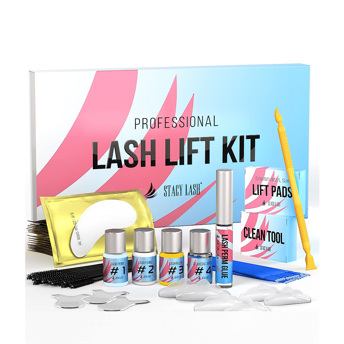 Stacy Lash Lift Kit + 100 Pairs Set Premium Under Eye Gel Pads for Eyelash Extension - Lint Free Patches with Vitamin C and Aloe Vera by Stacy Lash supplies and Beauty tools/Hydrogel Eye Pads