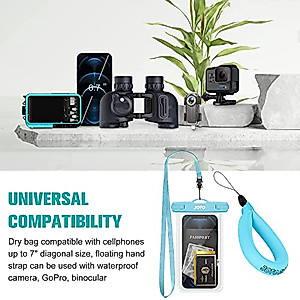 JOTO 1 Universal Waterproof Pouch + 1 Floating Wrist Strap for Camera iPhone 14 Plus 14 Pro Max iPhone 13 Pro Max Mini 12 11 Pro Max Xs Max XR X 8 7 6S Plus SE Galaxy S20 Ultra S10 up to 7" –Blue