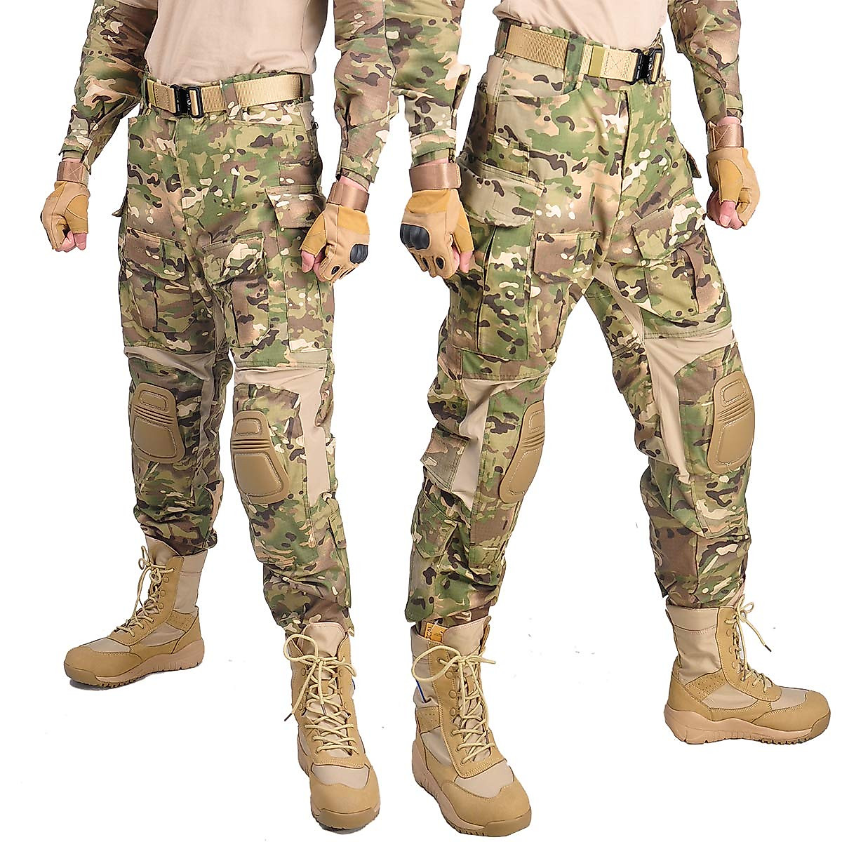 HAN·WILD Combat Pants Tactical Pant with Knee Pads Multicam Rip-Stop Trousers Airsoft Hunting Pants